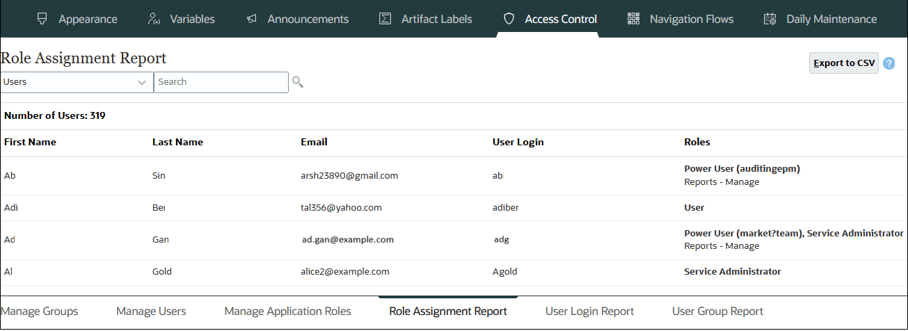 Viewing the Role Assignment Report in Access Control